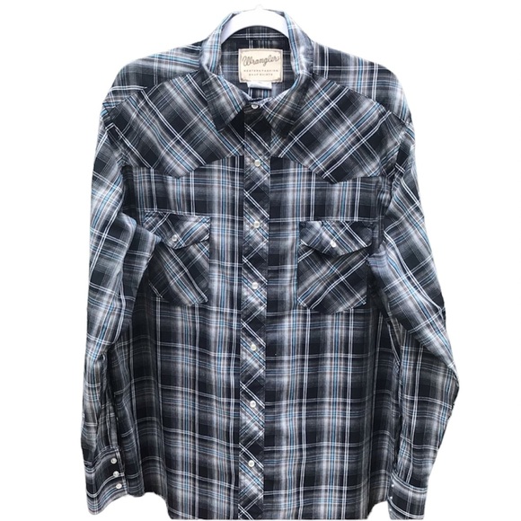 Wrangler | Shirts | Wrangler Long Sleeve Pearl Snap Buttons Shirt Xl ...